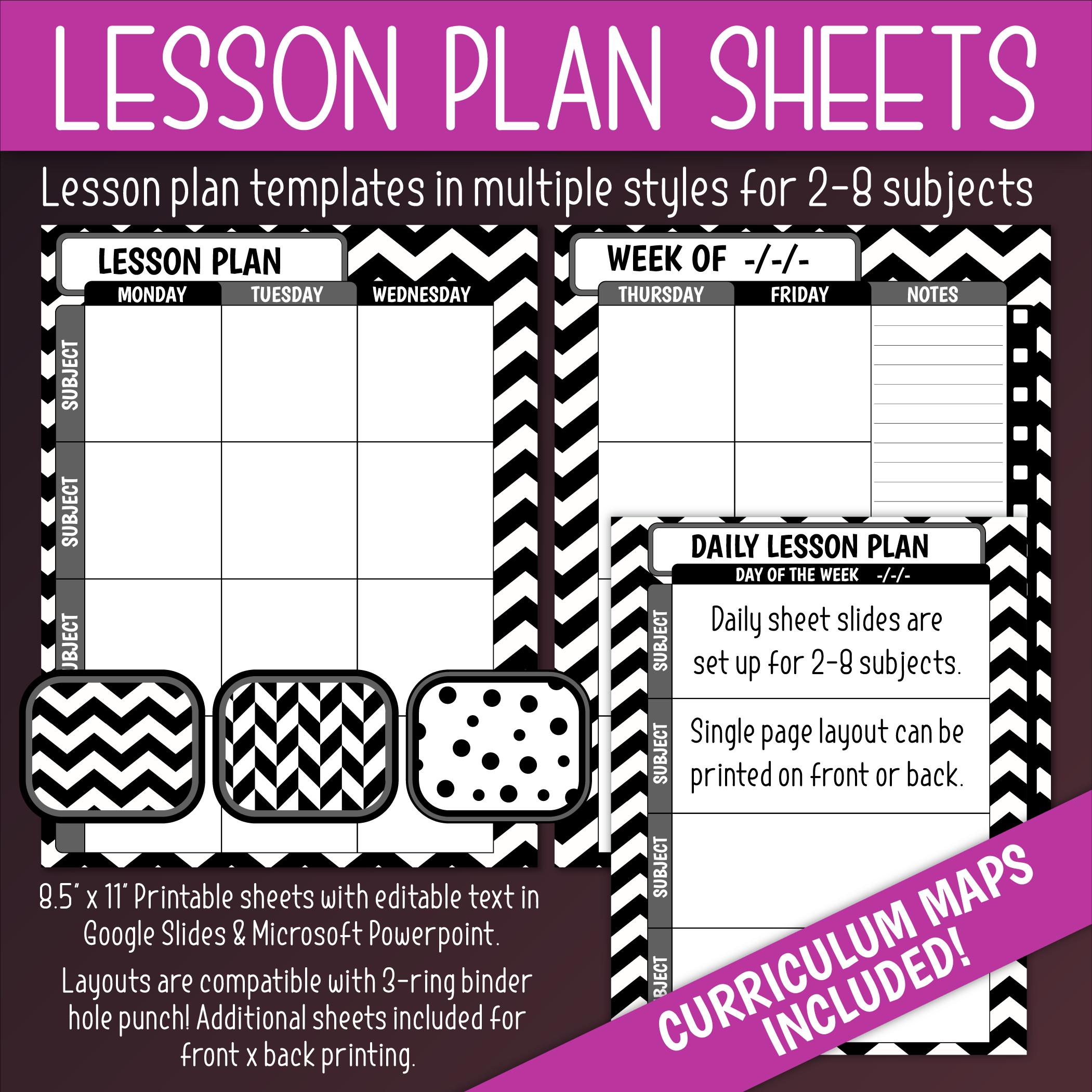 Lesson Plan Sheets & Curriculum Maps (editable) | Black, White, Ink ...