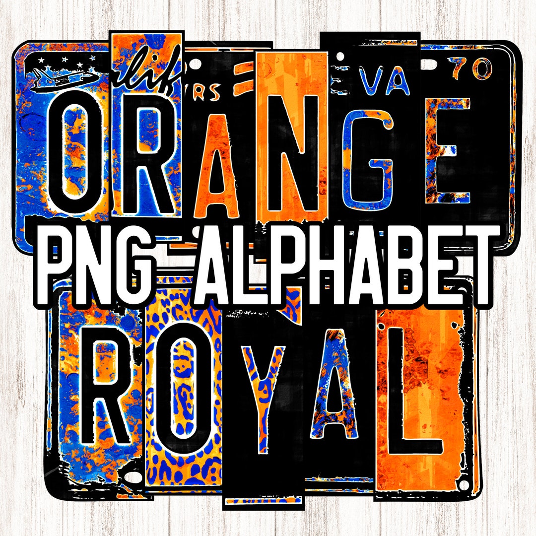 Royal Blue & Orange License Plate Alphabet, Mix Match, Digital Download ...