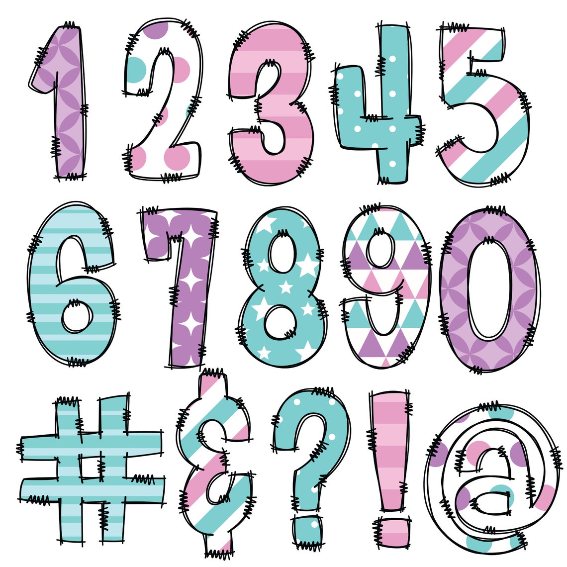 Digital Download Doodle Letters Purple Pink Blue 1 Pattern | Etsy