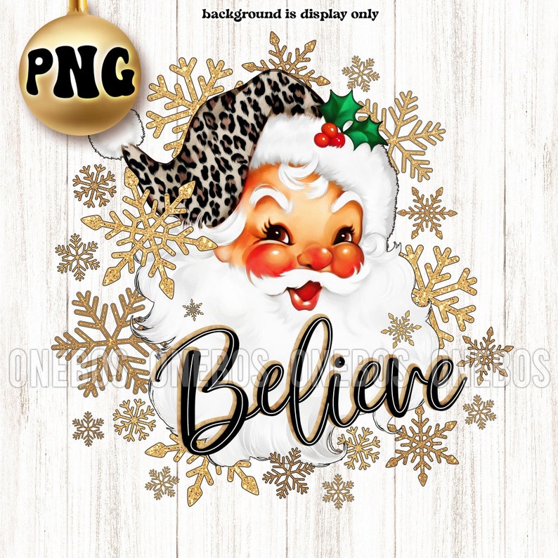 Believe Santa With Leopard PNG Glitter Snowflakes Clipart - Etsy
