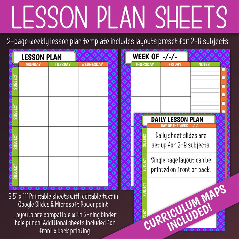 Lesson Plan Sheets & Curriculum Maps (editable) | Floral, Diamonds ...