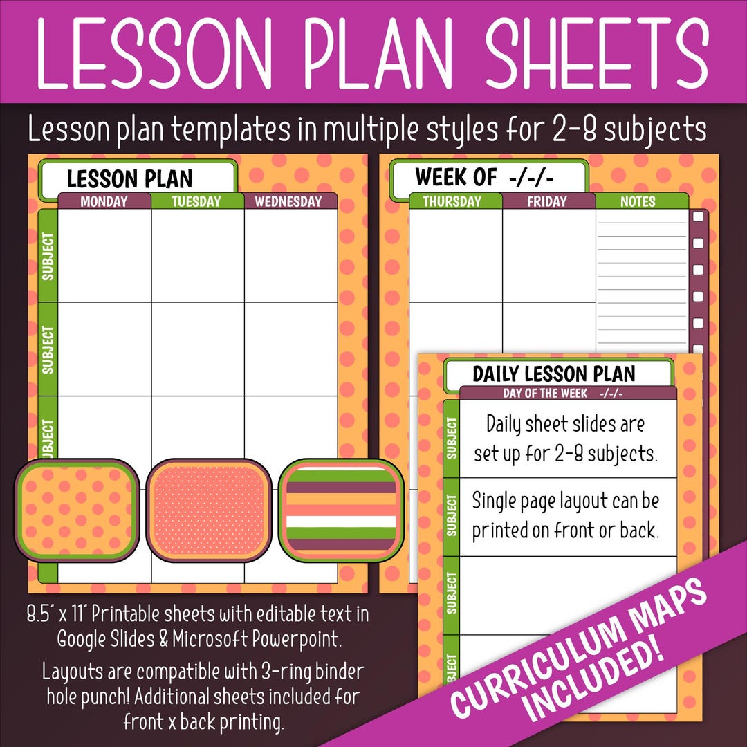 Lesson Plan Sheets & Curriculum Maps (editable) | Stripes, Polka Dots ...
