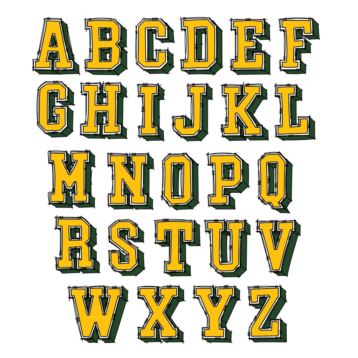 Digital Doodle PNG Varsity Alphabet & Numbers Bundle in Gold - Etsy