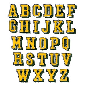 Digital Doodle PNG | Varsity Alphabet & Numbers Bundle in Gold and ...