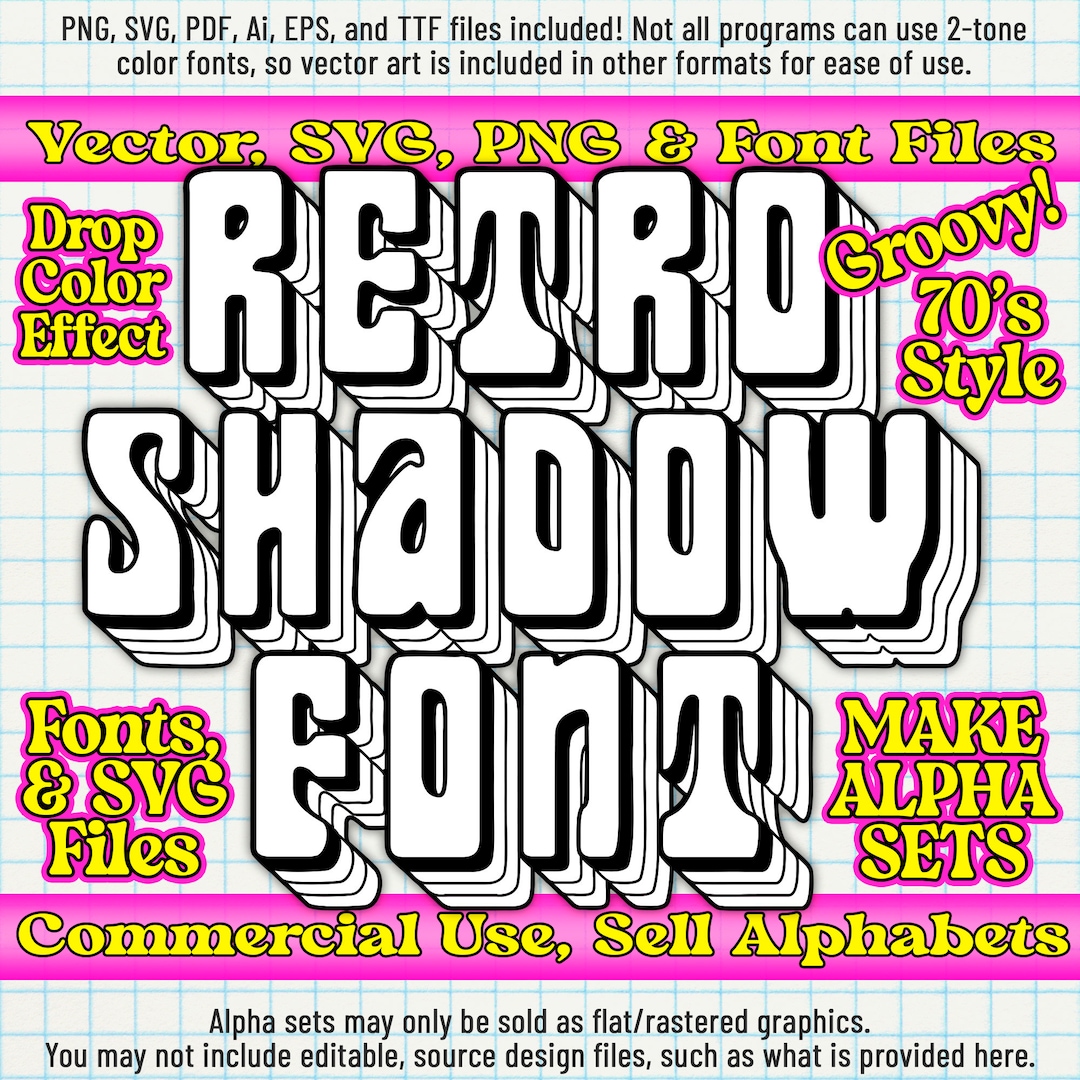Groovy Shadow Font | Pngs, SVG, Psd + More Design Files | 4 TTF Fonts ...