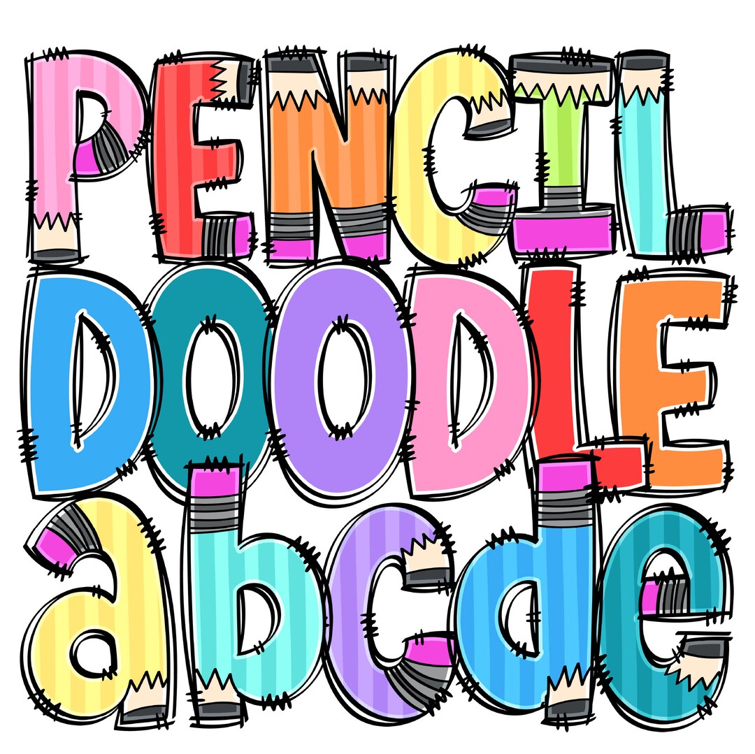 Pencil Doodle PNG Alphabet Bundle, 18 Sets, Mix of Pastel Pencils ...