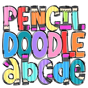Pencil Doodle PNG Alphabet Bundle, 18 Sets, Mix of Pastel Pencils ...