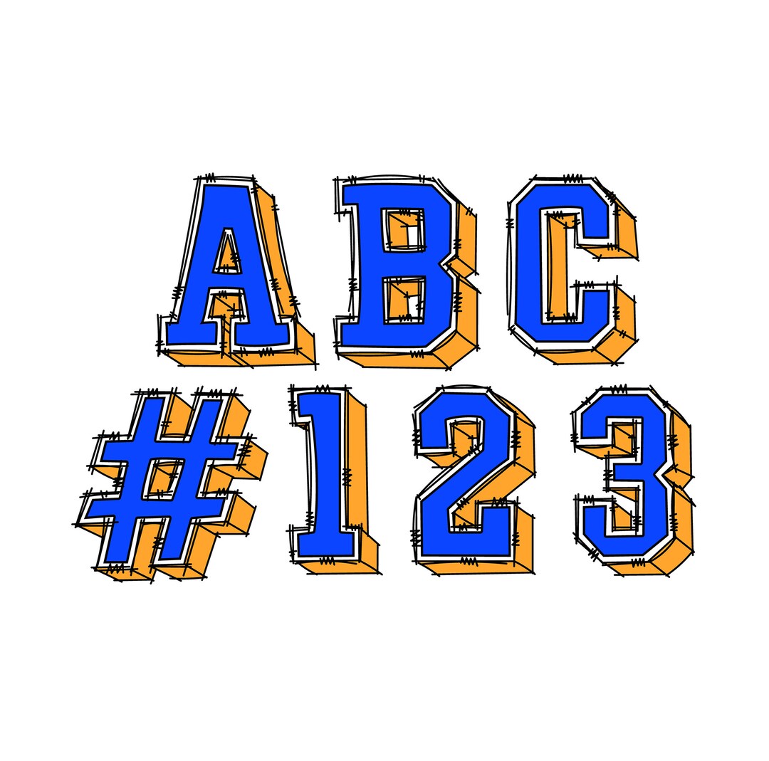 Digital Letters PNG | Varsity Blue & Yellow Alphabet and Numbers Image ...