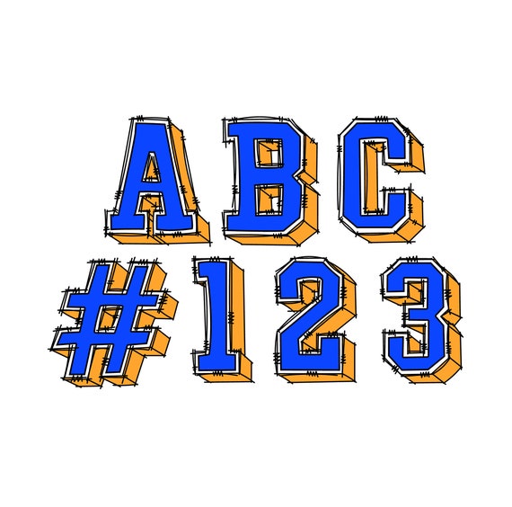 Digital Letters PNG Varsity Blue & Yellow Alphabet and - Etsy