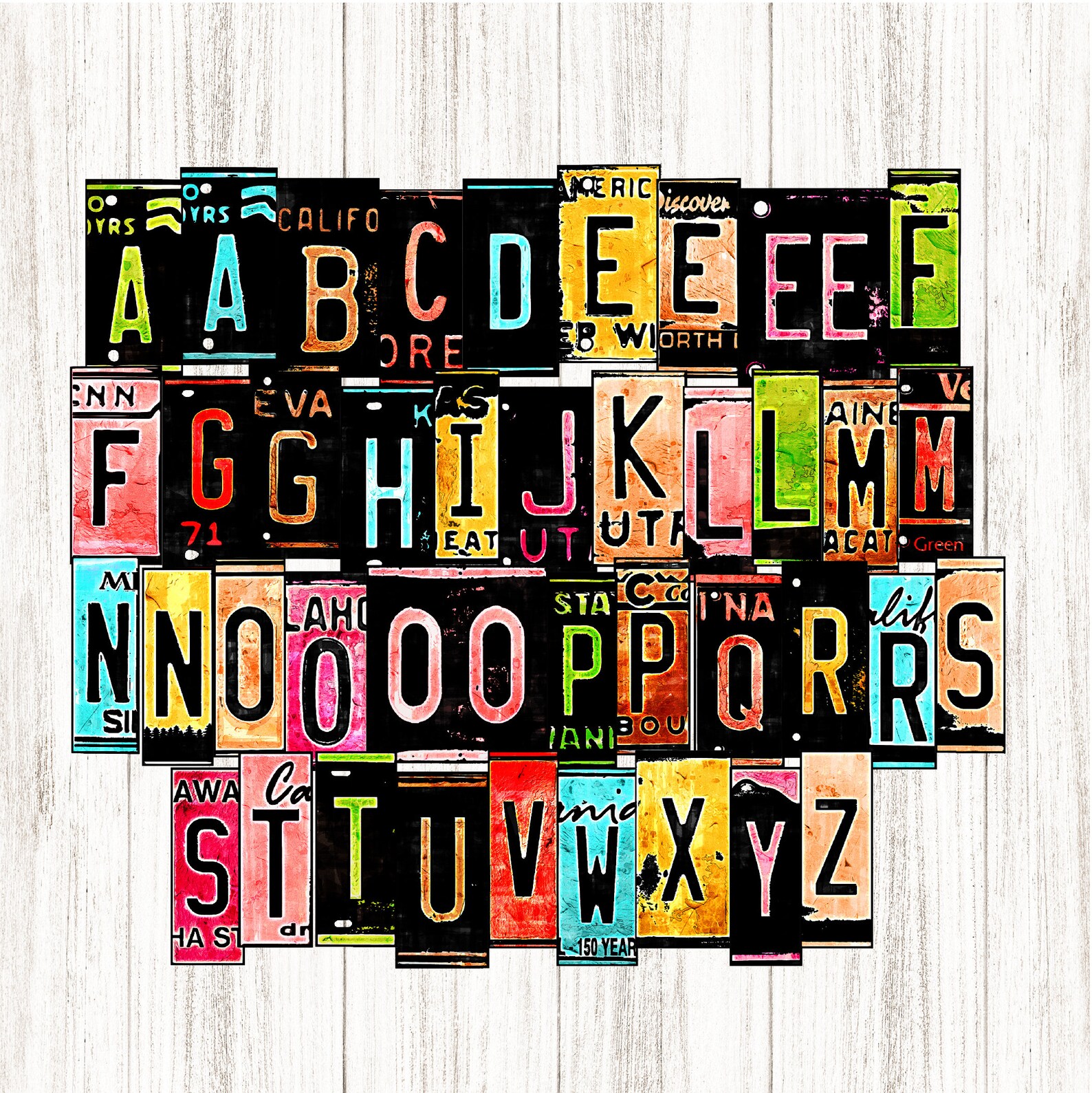License Plate Alphabet, Fall Boho Color Mix Match Alpha, Grunge Clipart ...
