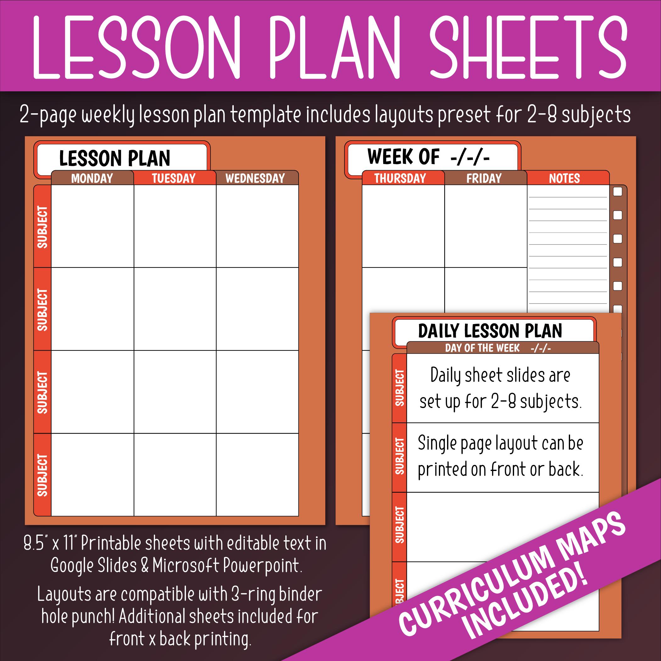 Lesson Plan Sheets & Curriculum Maps (editable) | Teacher Planner ...