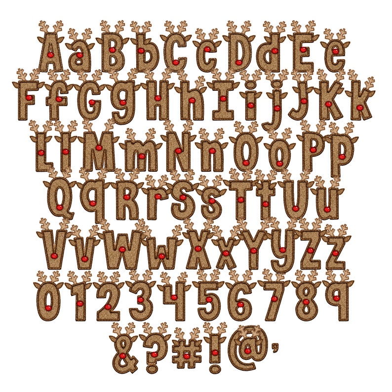Christmas Reindeer PNG Alphabet, Faux Embroidery Classic Stitch Patch ...