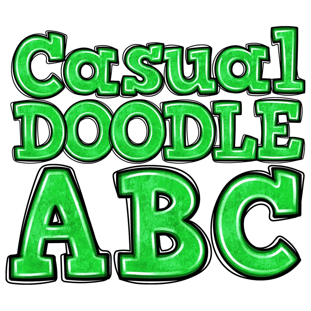 Green Doodle Alphabet PNG, Digital Download, Casual Hand Drawn Letters ...