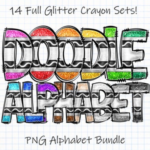 Glitter Crayons Alphabet Bundle, 14 PNG Sets, Rainbow Silver Digital ...