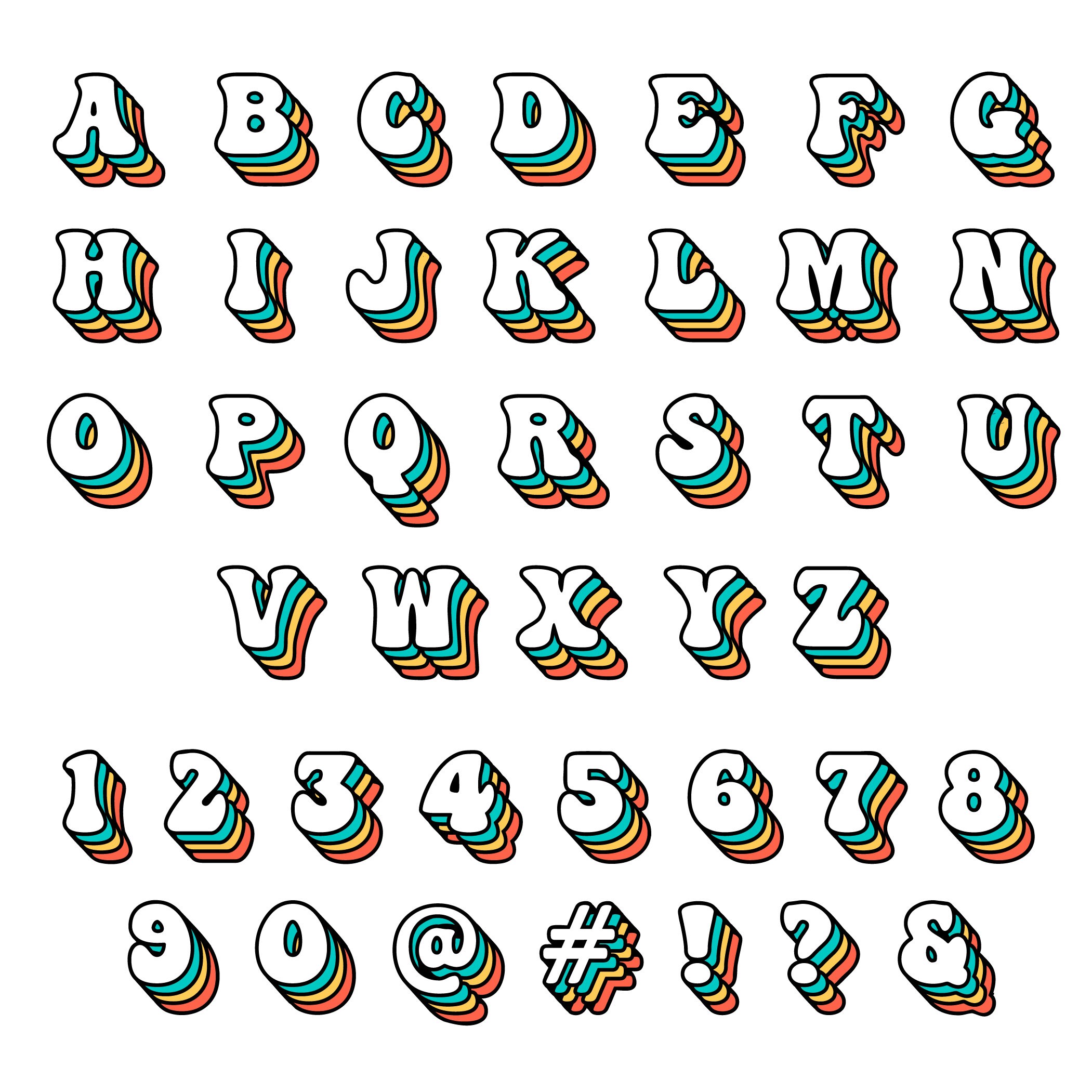 Groovy PNG Alphabet, Classic AG 70's Ads Kid Retro Bubble Letters With ...