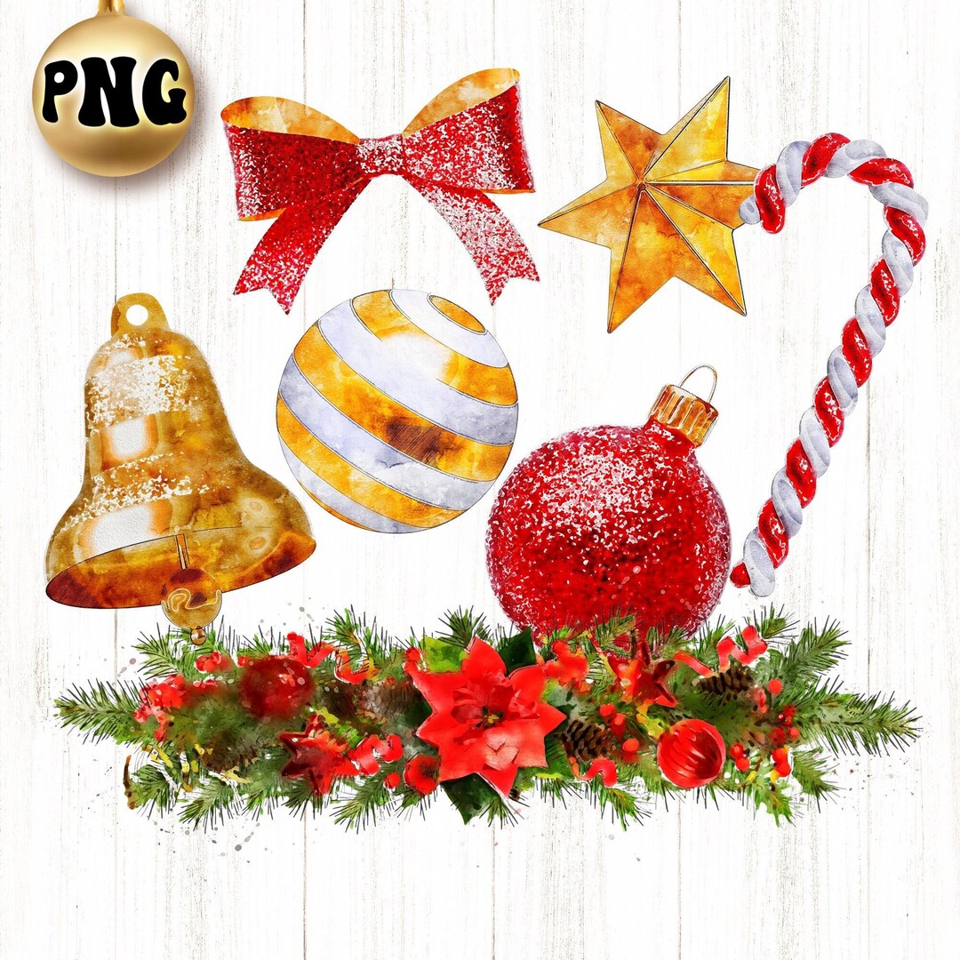 Watercolor Clipart Bundle | Set of Christmas Design Elements | PNG ...