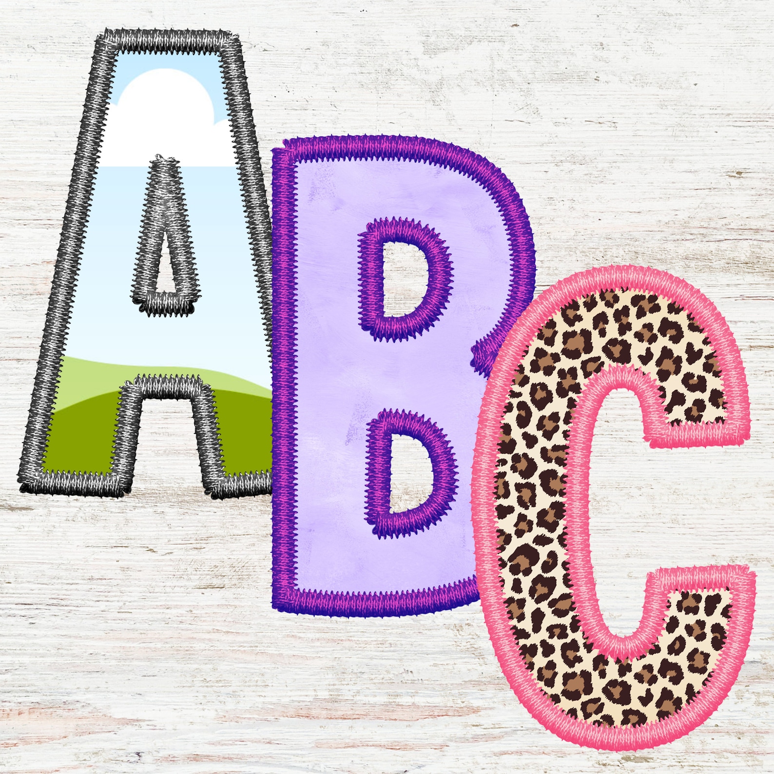 Digital Stitch Alpha PNG, Faux Embroidery Applique Patch Letters ...