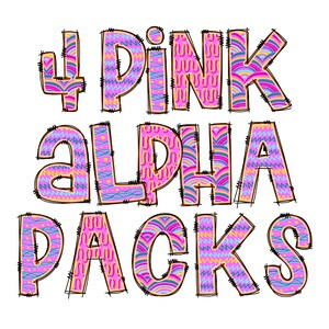 Spring Doodle Alpha Packs, Set of 4 PNG Fill Doodle Alphabets, Vibrant ...