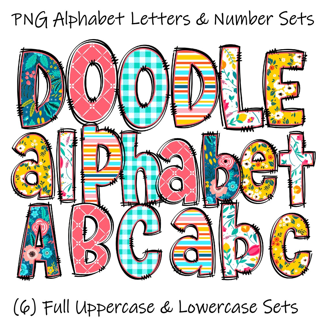 PNG Bundle Alphabet Doodle Alpha Sets With Floral Pattern - Etsy