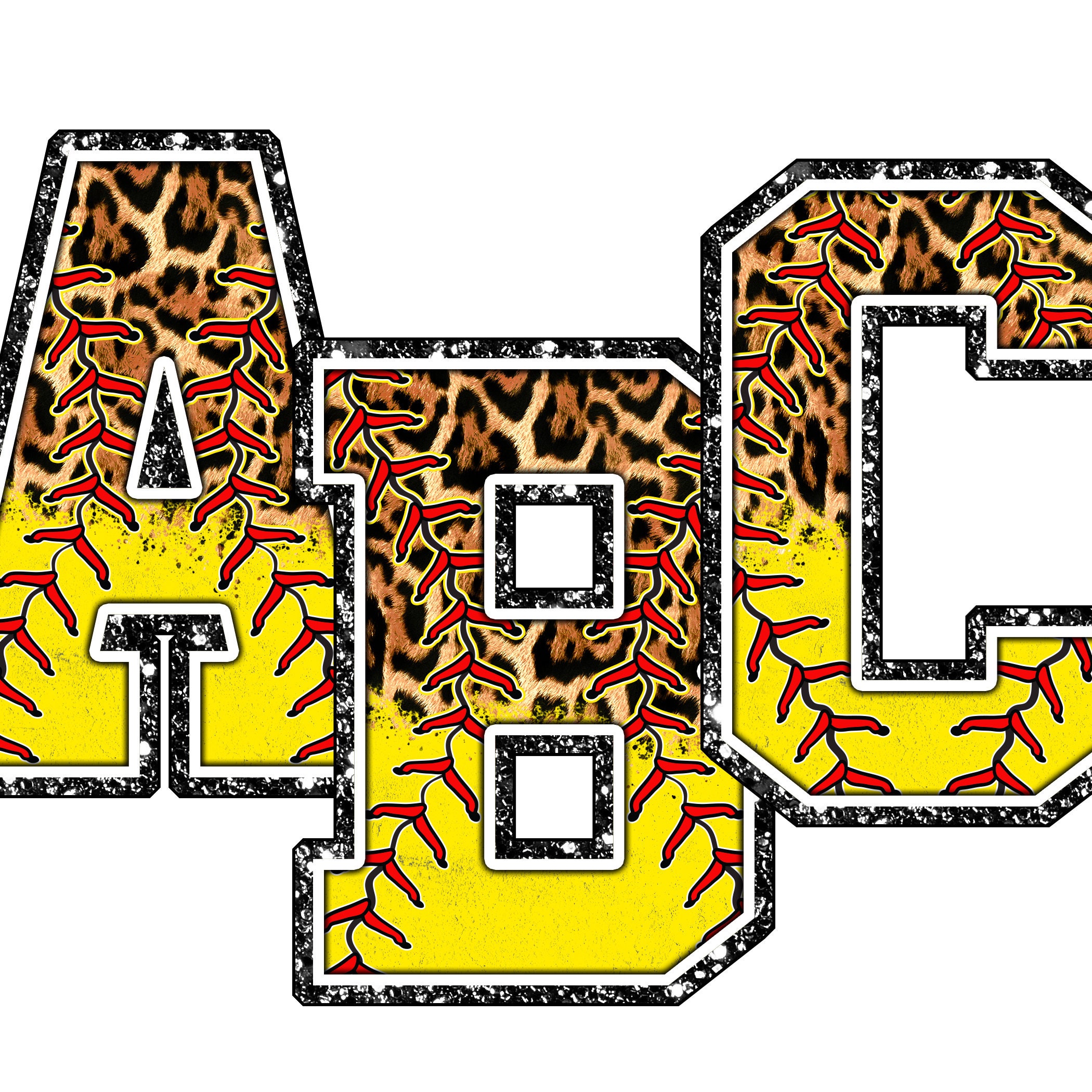 Softball Letters PNG With Leopard and Ball Stitching - Etsy