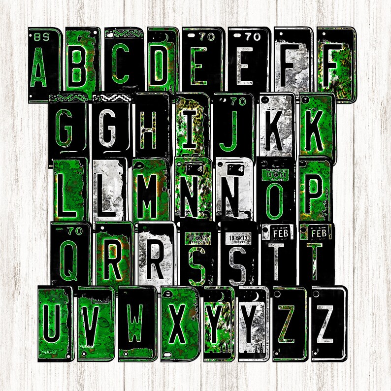 Green & Black License Plate Alphabet Mix Match Letters - Etsy