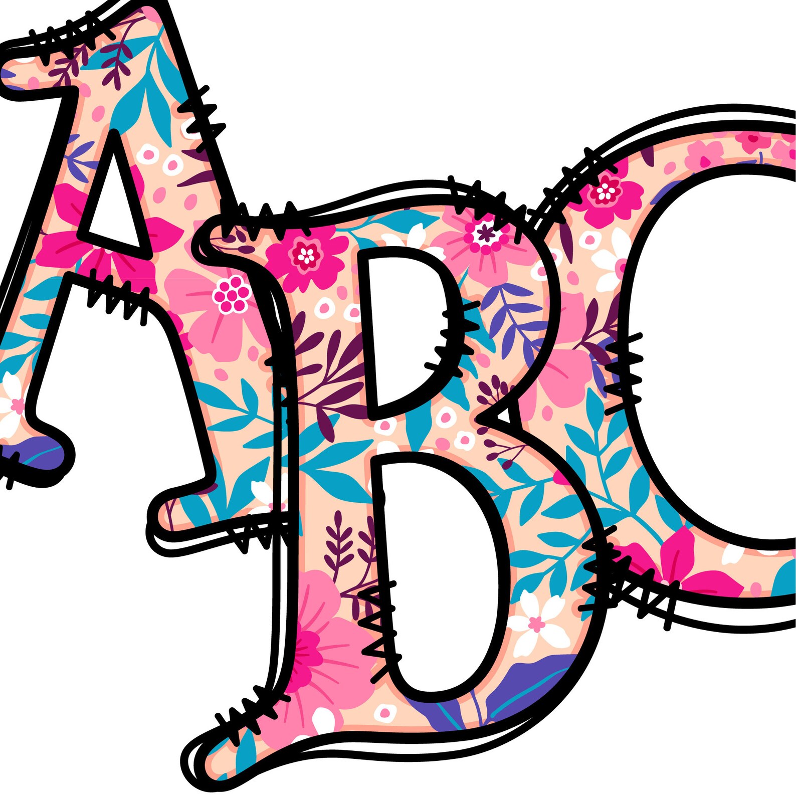 Mia Pink Spring Floral Alphabet Clipart Alpha Letters Numbers - Etsy