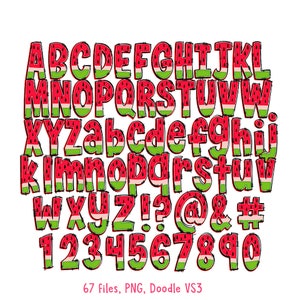 Plaid Watermelon Alphabet PNG Bundle, 2 Sets, Doodle Letters in Pink ...