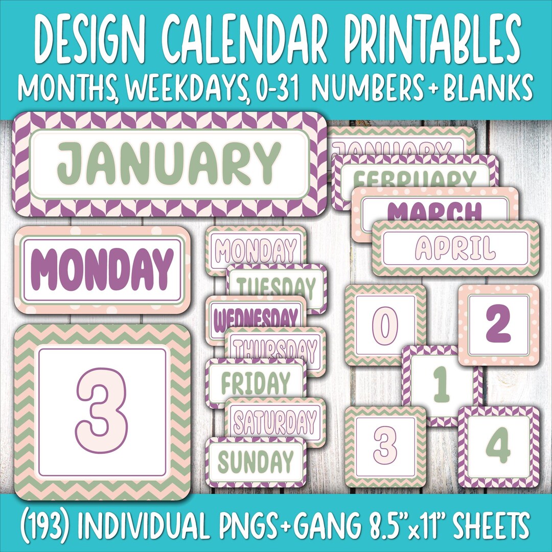 Wall Calendar - Standard - for Teachers | Geometric, Chevron, Polka Dot ...