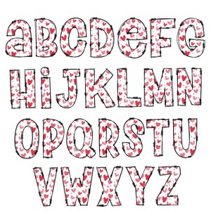 Hearts Uppercase Alphabet, Doodle Alphabet Letters & Numbers White With ...