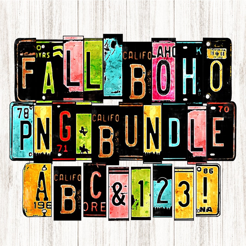 License Plate Alphabet Fall Boho Color Mix Match Alpha - Etsy