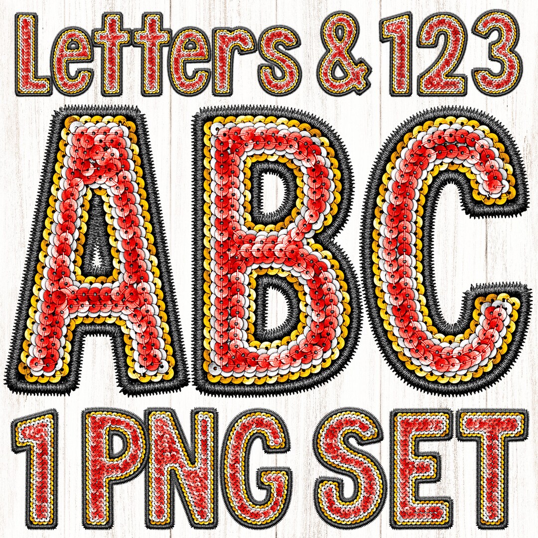 Digital Red Gold Black Sequin Alphabet, Faux Realistic Lined Sequin ...