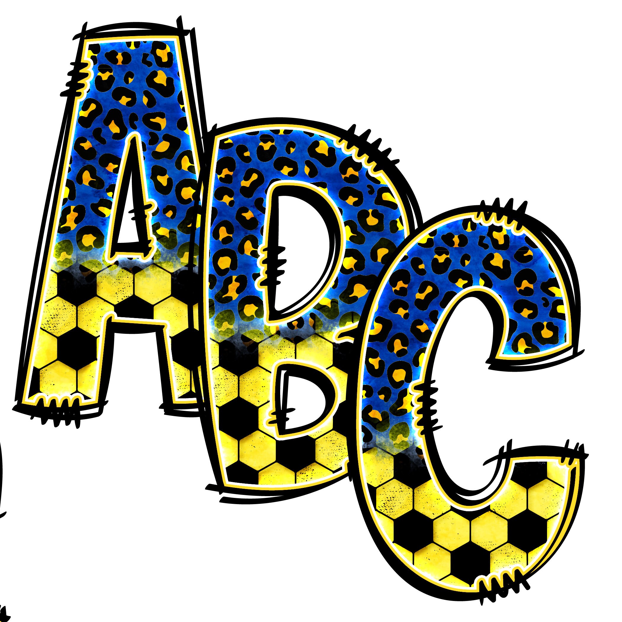 Leopard Soccer Alphabet PNG Bundle, Gold Yellow Navy, Split Leopard ...