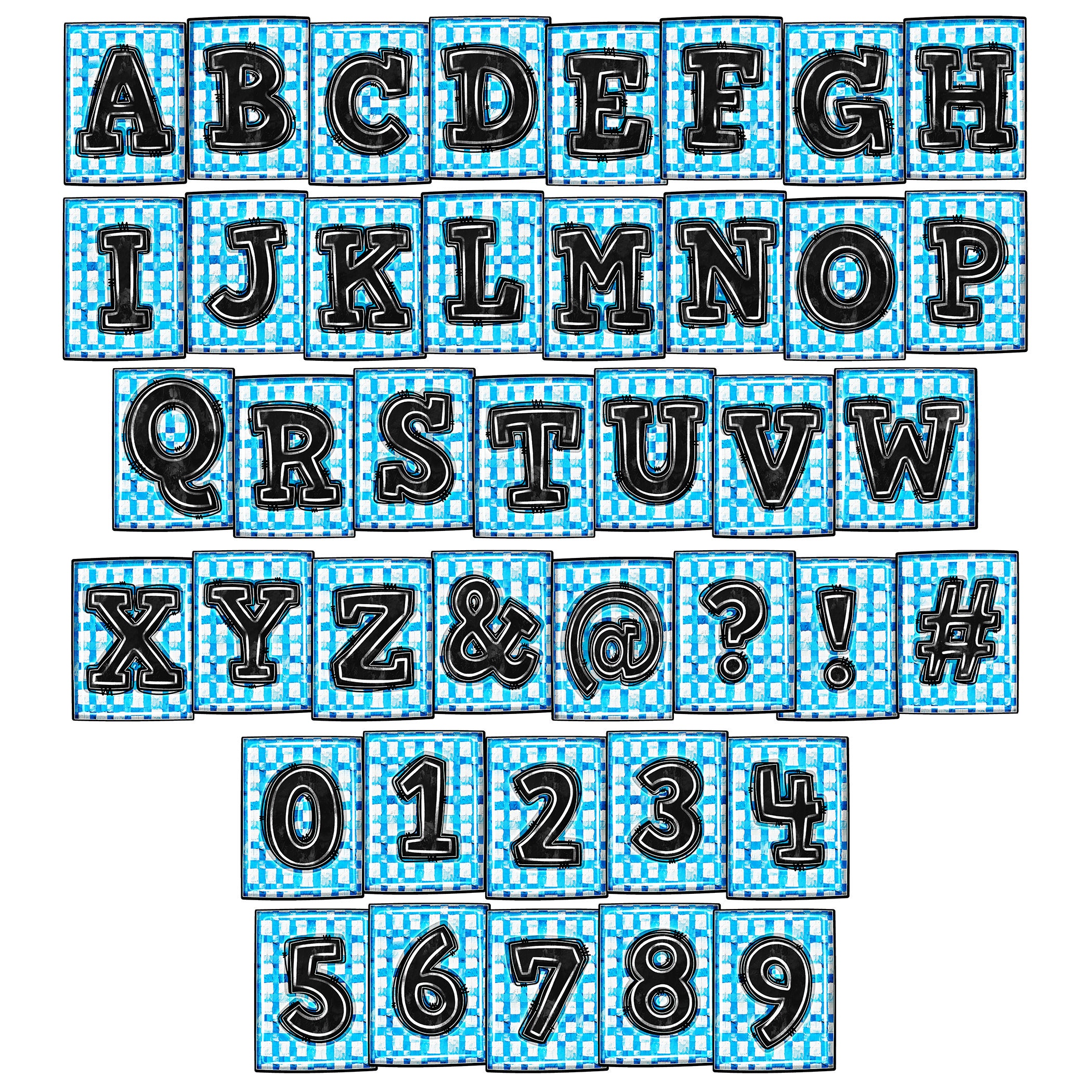 5 Boxy School Doodle Alphabet PNG, Digital Download, Casual Hand Drawn ...
