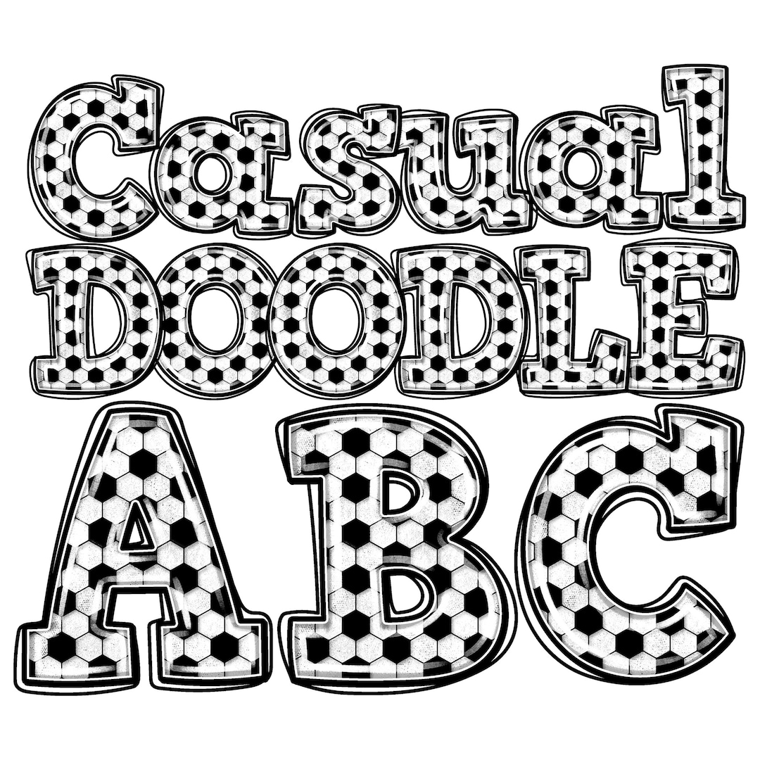 Soccer Doodle Alphabet PNG, Digital Download, Casual Hand Drawn Letters ...