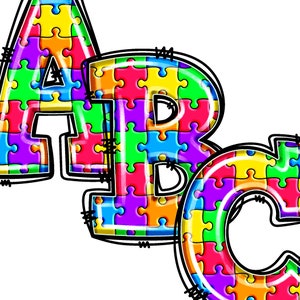 Rainbow Puzzle Pattern Doodle Alphabet PNG, Digital Download, Casual ...