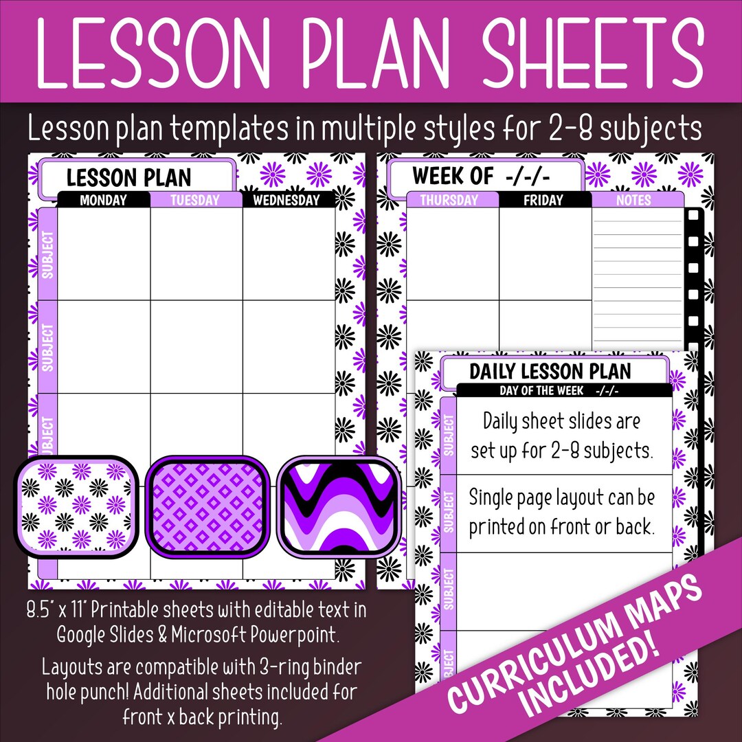 Lesson Plan Sheets & Curriculum Maps (editable) | Flowers, Diamonds ...