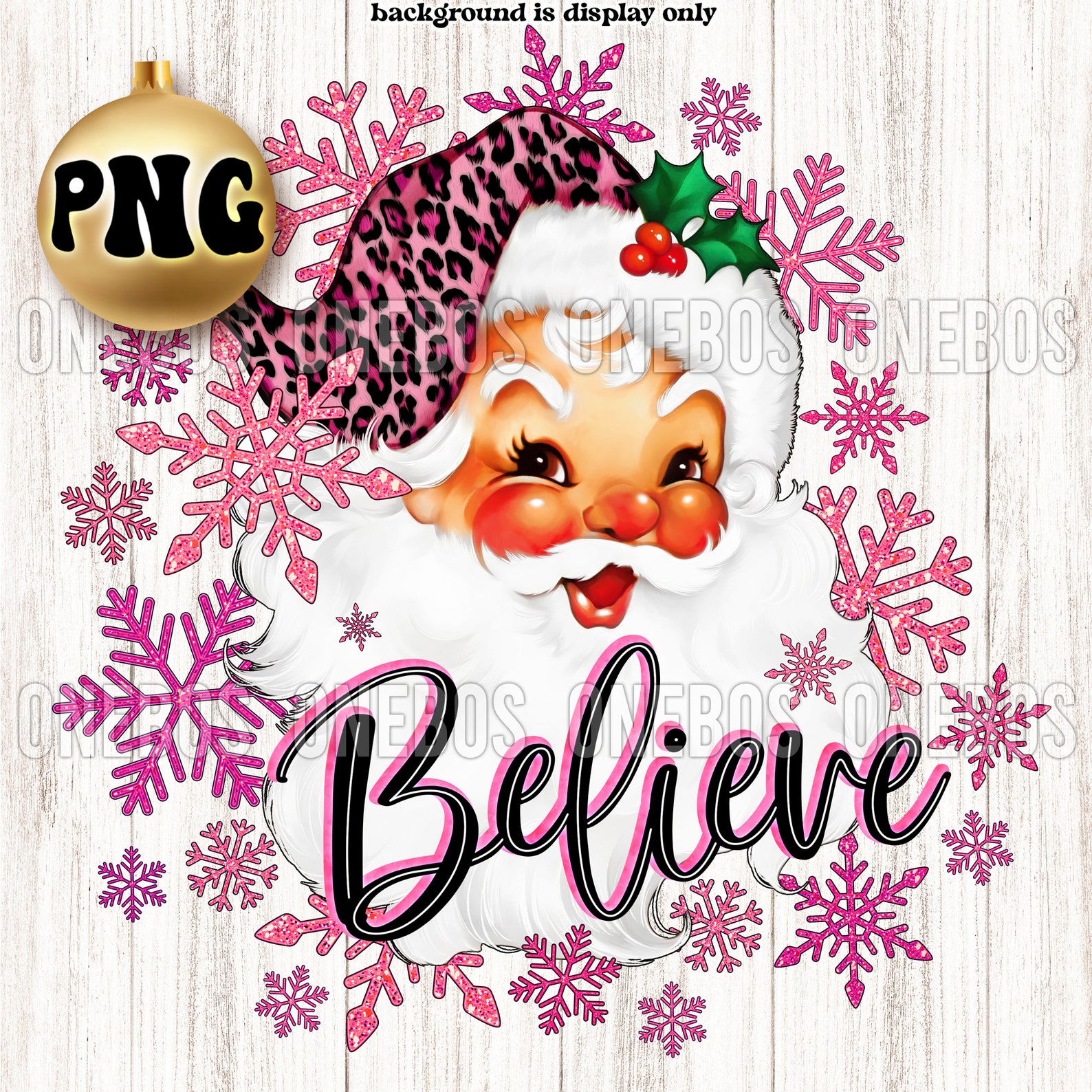 Pink Santa PNG I Believe Santa Head Clipart With Snowflakes - Etsy