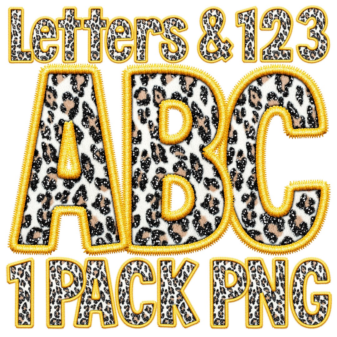 Digital Leopard PNG Alphabet, Faux Embroidery Yellow Stitch Alpha ...