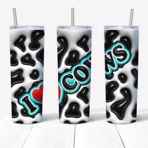 Funny Retro I Heart Cows 3D Inflated Tumbler Wrap Png, Repeating ...
