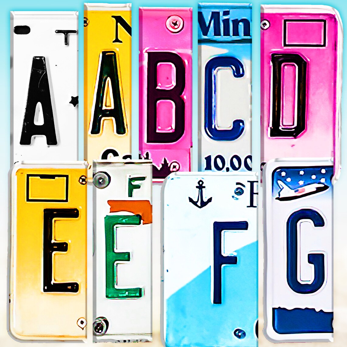Shabby License Plate Alphabet, PNG Digital Download Graphics With ...