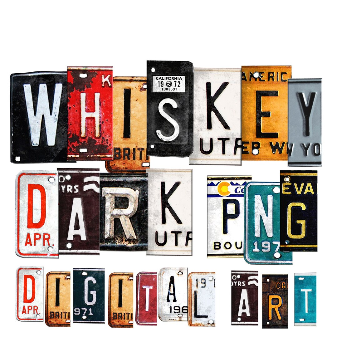 Digital Download | License Plate Whiskey Dark Bundle of PNG Graphic ...
