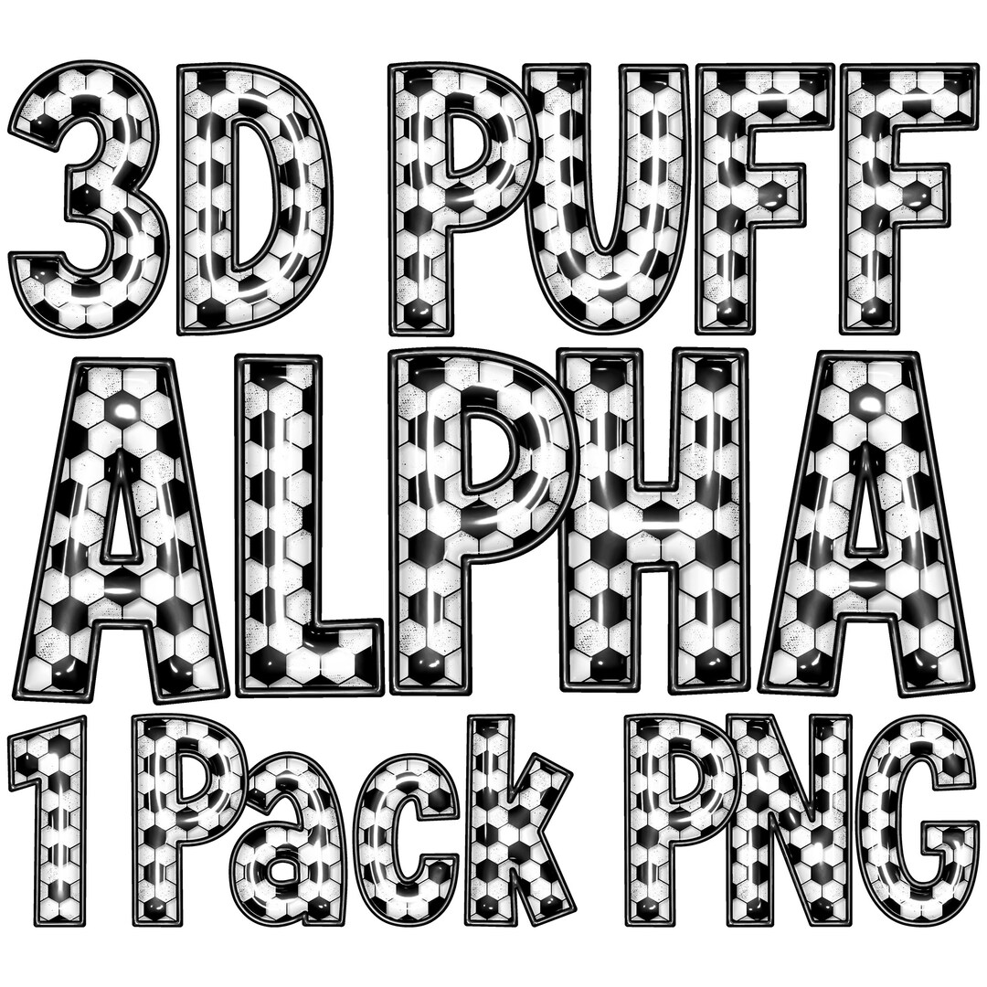 Inflated Soccer Pattern Alphabet PNG, Digital 3D Puff Style, Classic ...