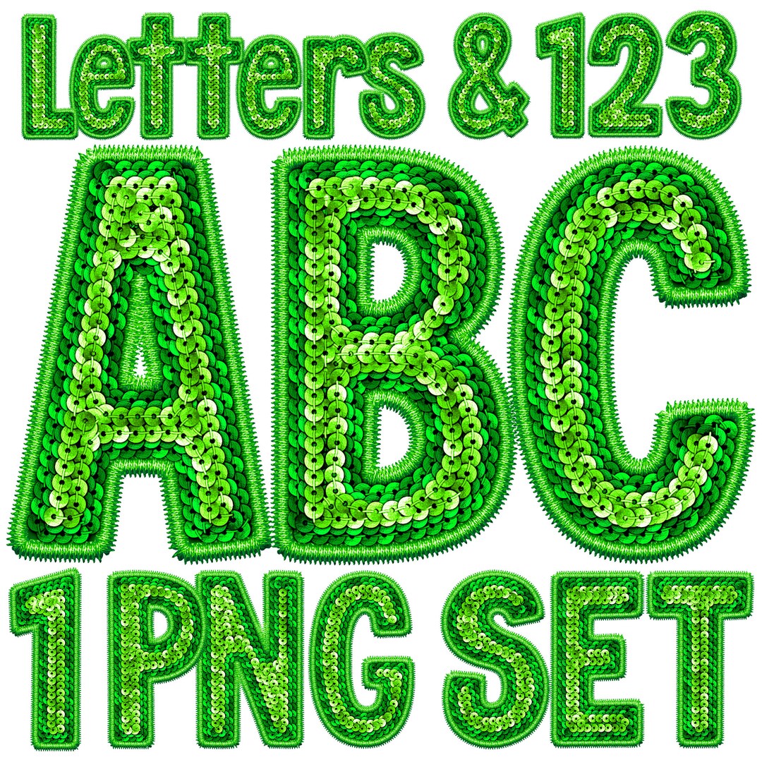 Digital Grass Green Sequin Alphabet, Faux Realistic Lined Sequin ...