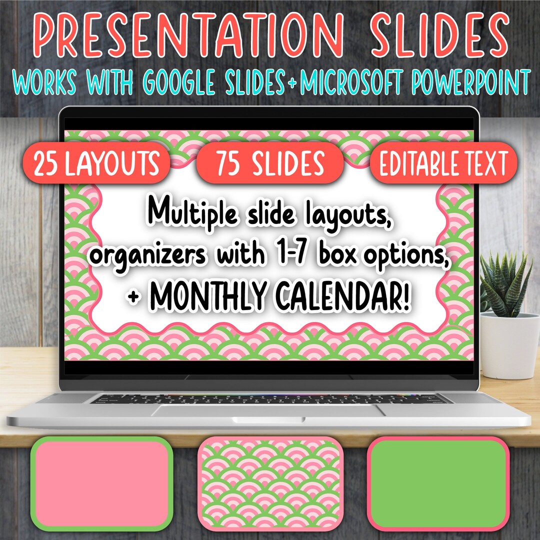 Google Slide & Powerpoint Templates (editable), Pink and Green Happy ...
