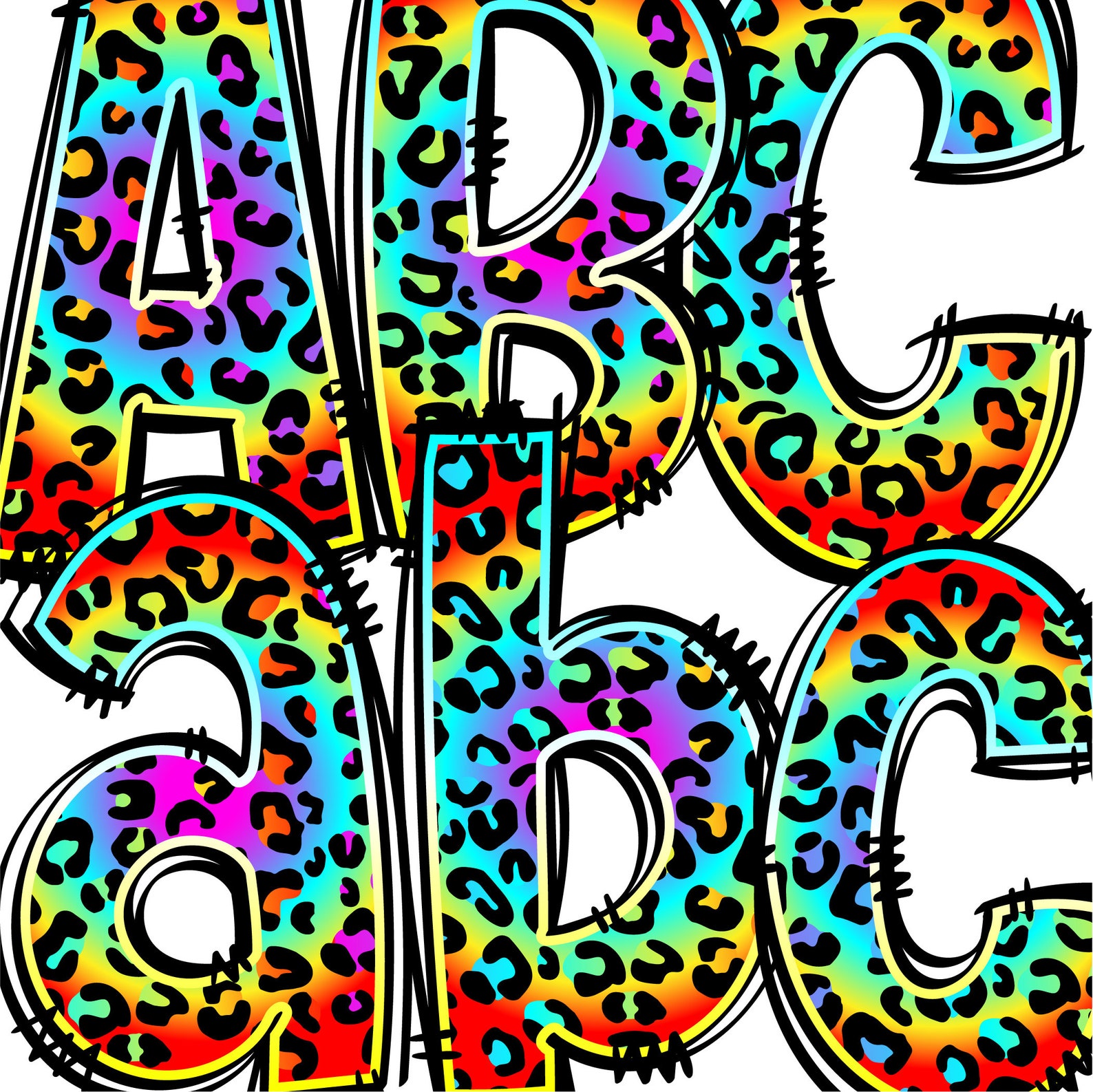 Rainbow Leopard Alphabet, Doodle Letters Leopard Cheetah Print ...