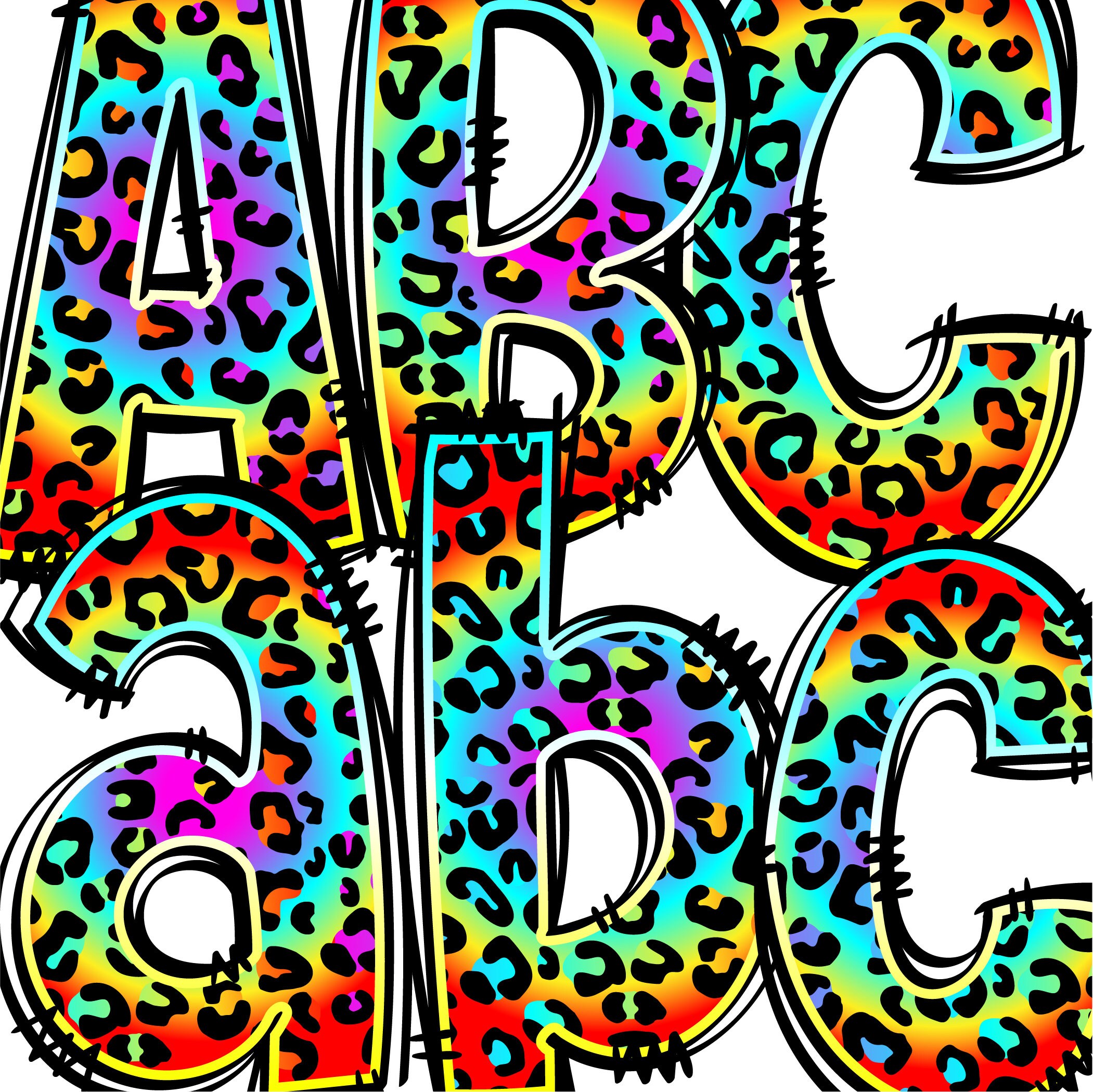 Rainbow Leopard Alphabet Doodle Letters Leopard Cheetah - Etsy