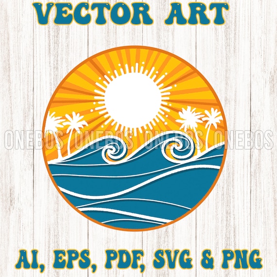 Retro Surfing Beach Round Logo Vector Files Design Files - Etsy