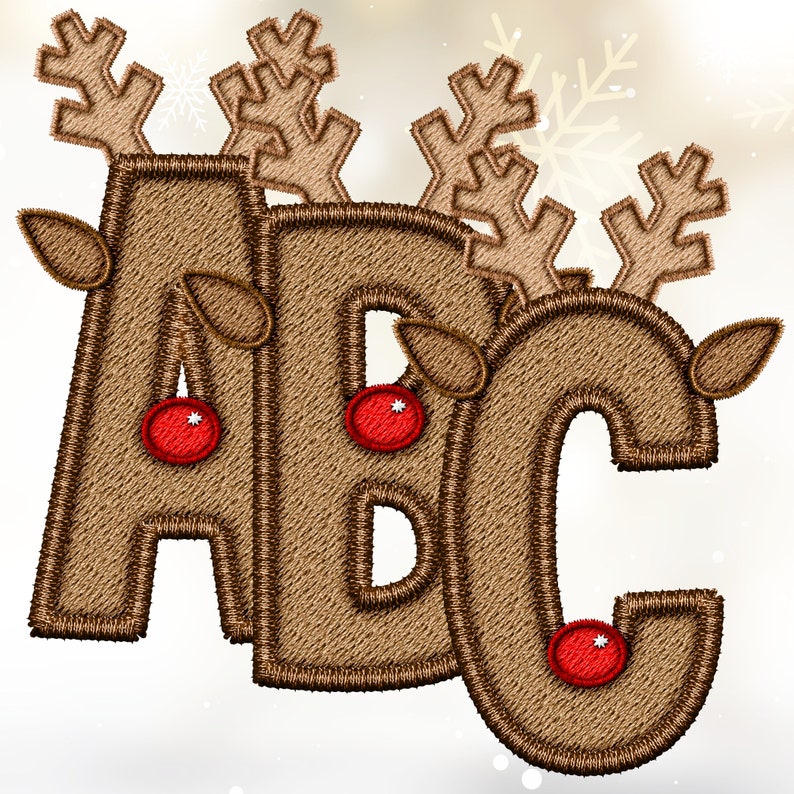 Christmas Reindeer PNG Alphabet, Faux Embroidery Classic Stitch Patch ...
