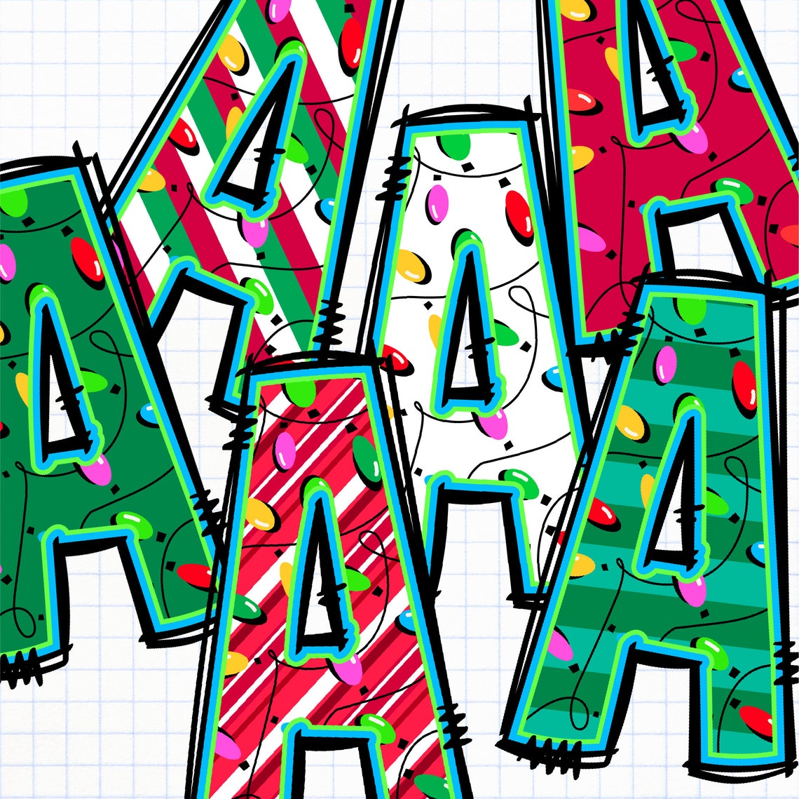 Christmas Lights Doodle Alphabet PNG Clipart Bundle of 6 - Etsy