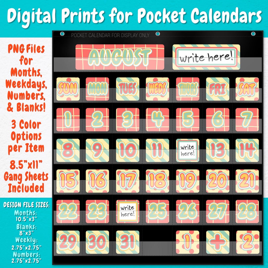 Wall Calendar - Pocket Chart for Teachers | Grid, Diagonal Stripes ...